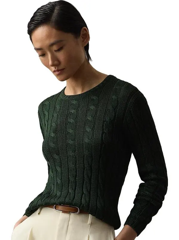 Ralph Lauren Cable-knit Silk Crewneck Sweater - Dark Racing Green