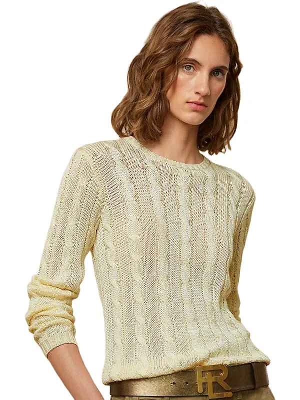 Ralph Lauren Cable-knit Silk Crewneck Sweater - Lux Cream