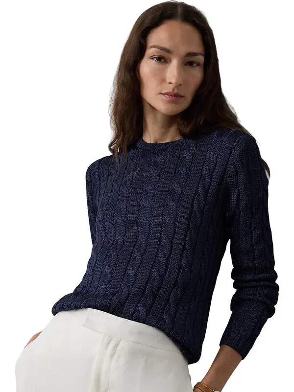 Ralph Lauren Cable-knit Silk Crewneck Sweater - Lux Navy