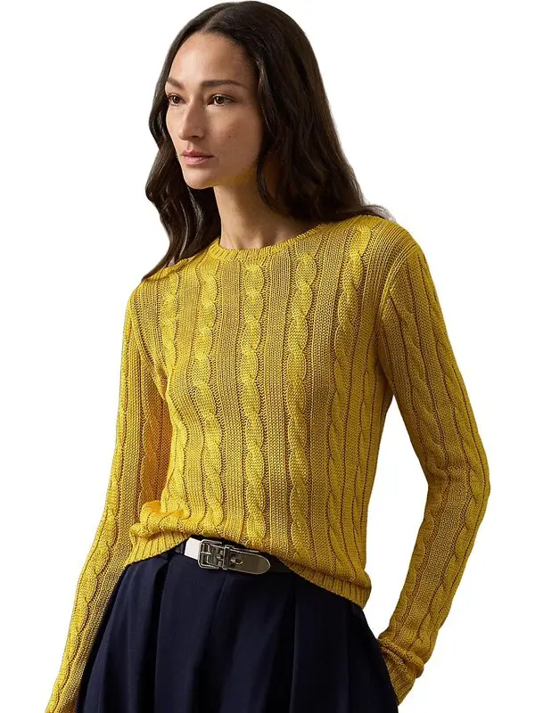 Ralph Lauren Cable-knit Silk Crewneck Sweater - Racing Yellow