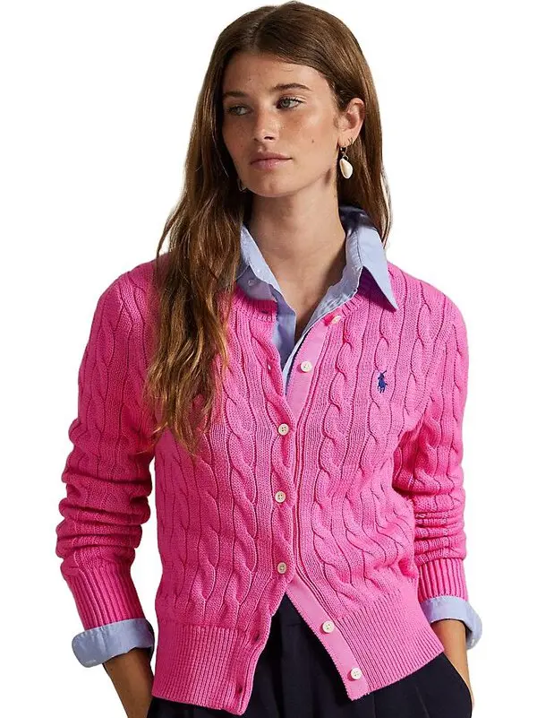 Ralph Lauren Cable-knit Cotton Crewneck Cardigan - Dalia Pink