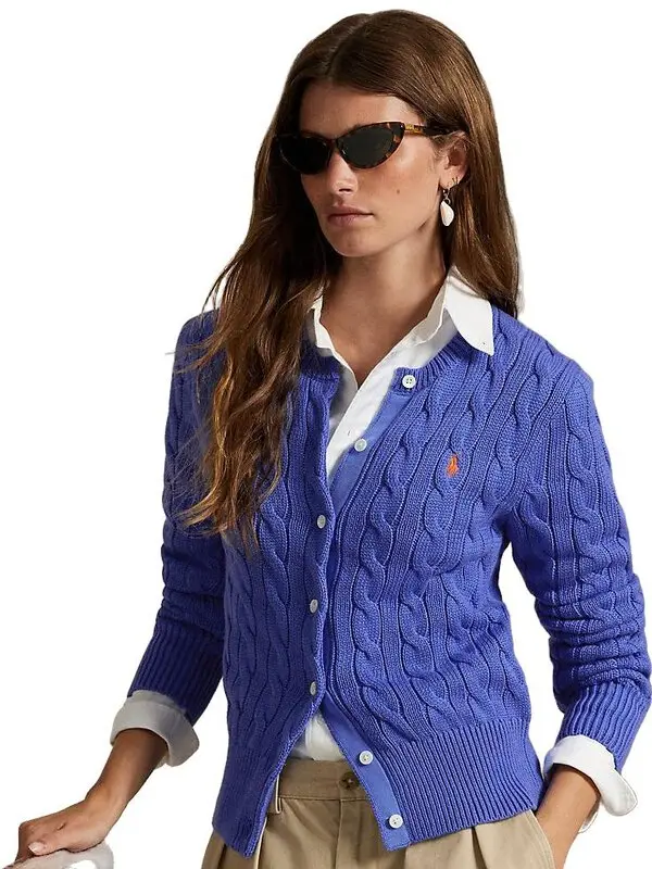 Ralph Lauren Cable-knit Cotton Crewneck Cardigan - Maidstone Blue