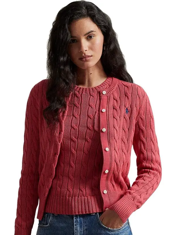 Ralph Lauren Cable-knit Cotton Crewneck Cardigan - Nantucket Red
