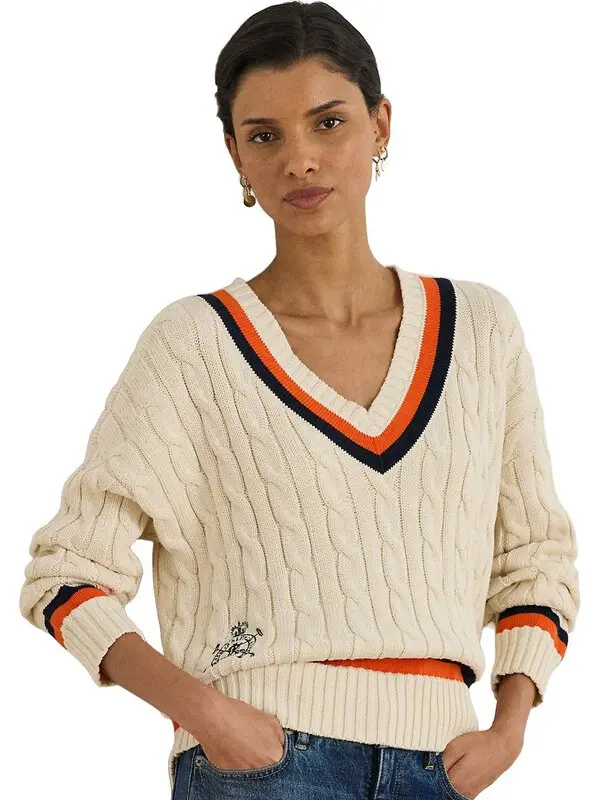 Ralph Lauren Cable-knit Cricket Sweater - Cream/navy/dusk Orange
