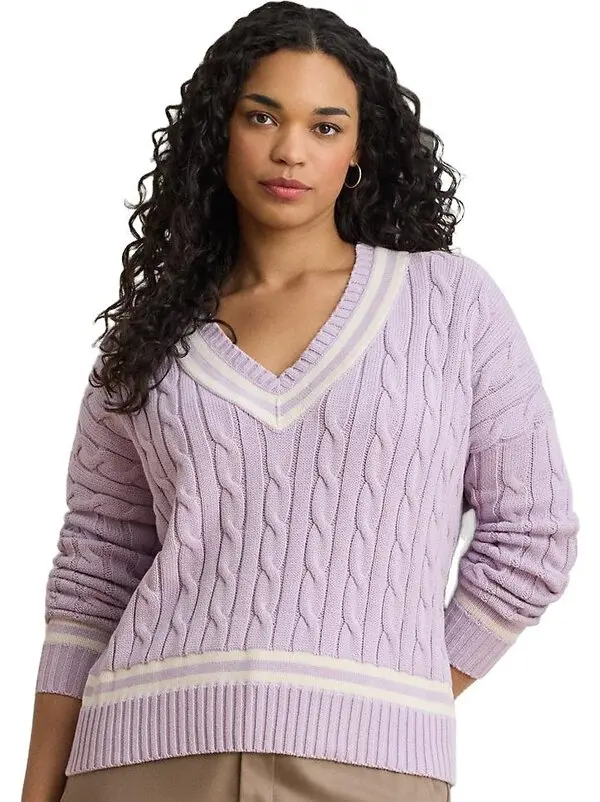 Ralph Lauren Cable-knit Cricket Sweater - Lavender Frost/cream