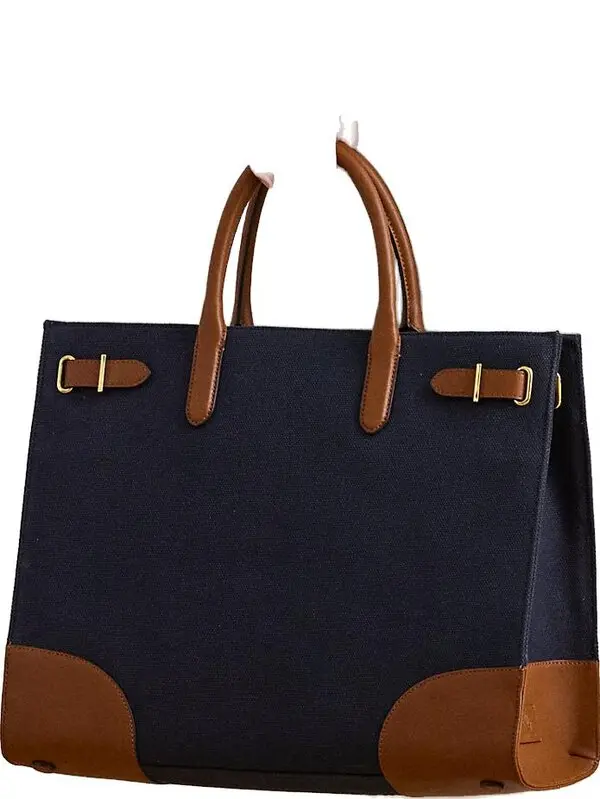 Ralph Lauren Canvas Large Devyn Tote Bag - Refined Navy/lauren Tan
