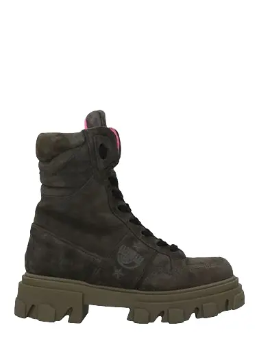 CHIARA FERRAGNI Leather Military Ankle Boots - Green