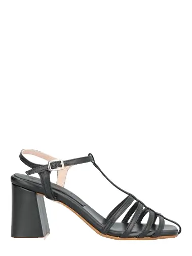 LORETTA PETTINARI Leather Ankle Strap Sandals - Black