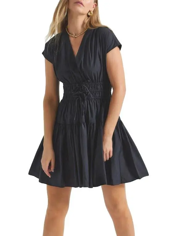 Derek Lam 10 Crosby Tora Shirred Waist Cotton Dress - Black