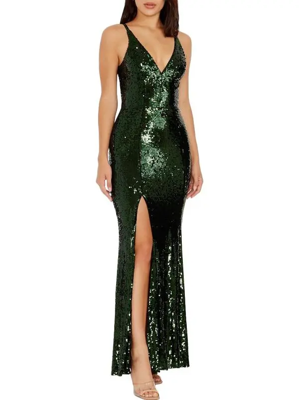 Dress The Population Iris Sequin Gown - Deep Emerald