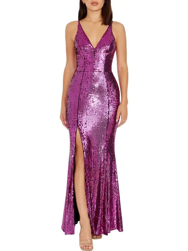 Dress The Population Iris Sequin Gown - Violet Multi