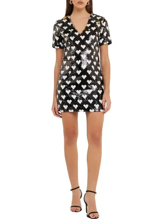 Endless Rose Sequin Heart Minidress - Black/white