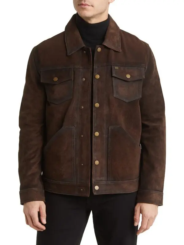 Frye Leather Trucker Jacket - Dark Brown