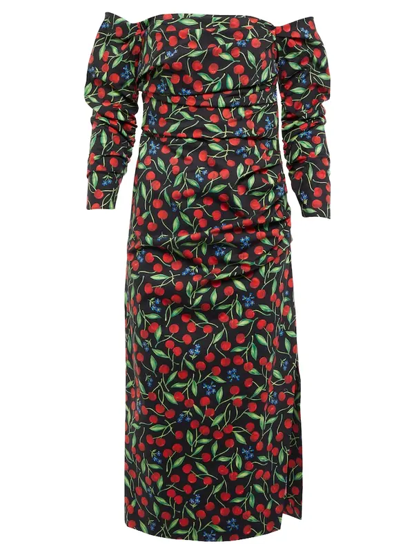 Carolina Herrera Off-shoulder Cotton-blend Midi Dress - Multicoloured