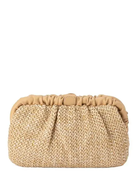 OLGA BERG Amalia Pleated Woven Straw Clutch - Natural