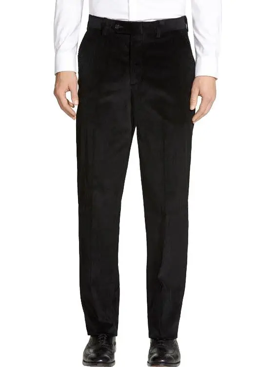 Berle Luxury Italian Corduroy Flat Front Trousers - Black