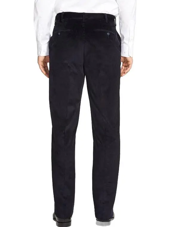Berle Luxury Italian Corduroy Flat Front Trousers - Navy