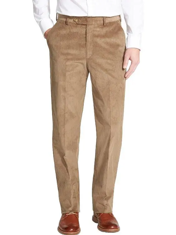 Berle Luxury Italian Corduroy Flat Front Trousers - Tan
