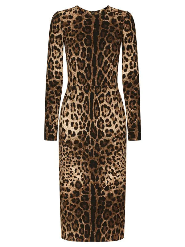 Dolce & Gabbana Leopard-print Cady Long Sleeve Dress - Animal Print