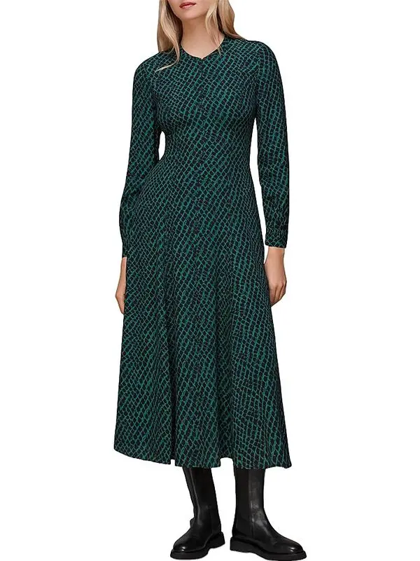 Whistles Brushed Geo Print Midi Dress - Green/multi