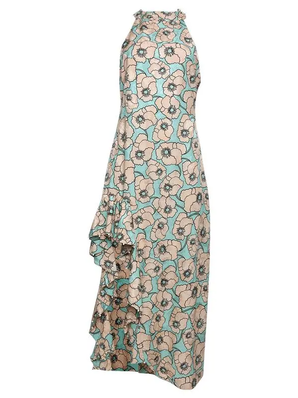 Agua Bendita Gerbera Linen Maxi Dress - Blue Floral