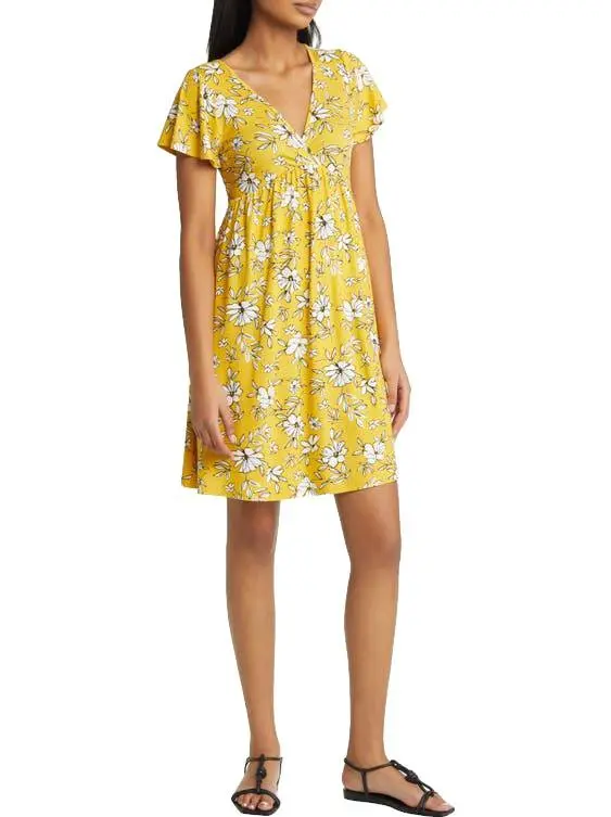 Loveappella Floral Tie Back Mini Dress - Sunflower