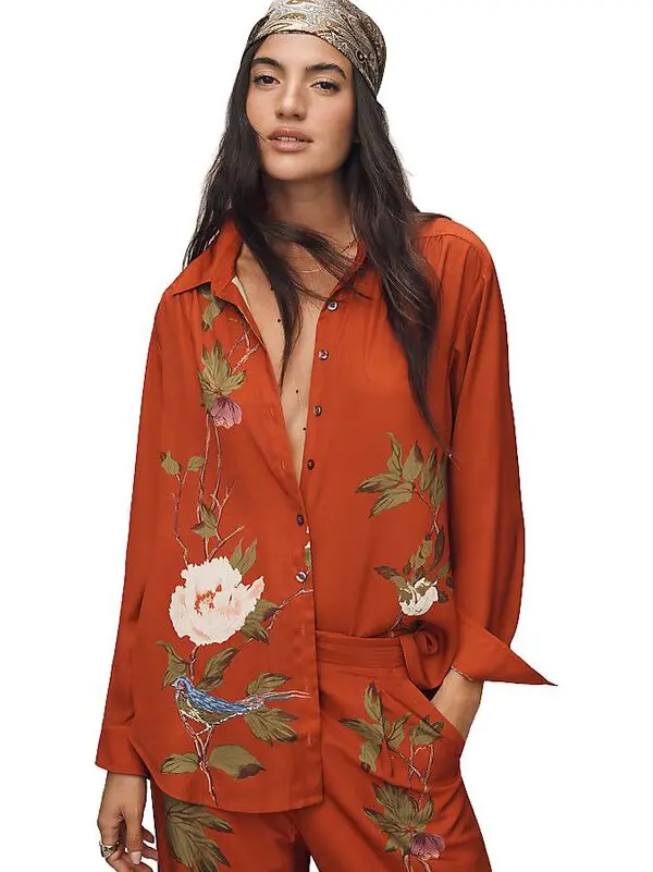 Anthropologie The Brielle Relaxed Buttondown Blouse - Red Floral