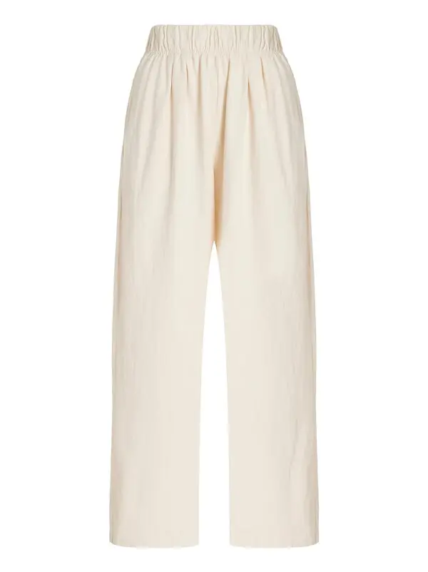 LES TIEN Pleated Wide-leg Cotton Trousers - White