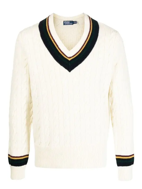 Ralph Lauren Stripe-trim V-neck Jumper - White