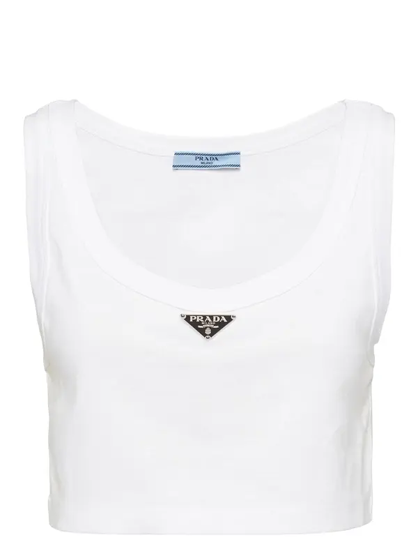 Prada Triangle-logo Crop Top - White