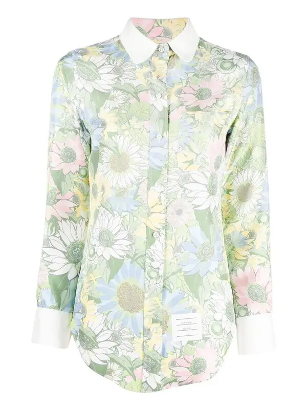 Thom Browne Floral-print Silk Shirt - Green