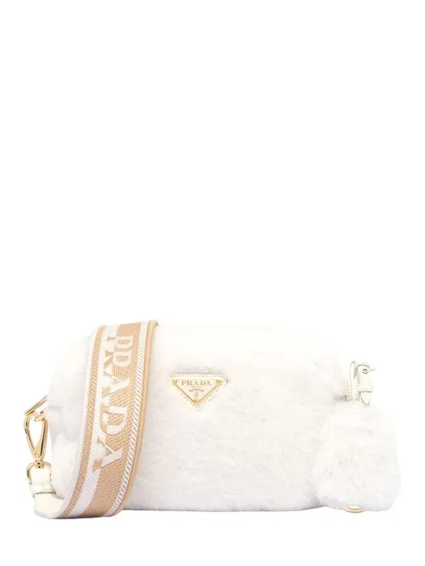 Prada Triangle-plaque Shearling Shoulder Bag - White