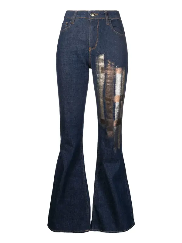MADISON.MAISON Metallic-print Flared Jeans - Blue