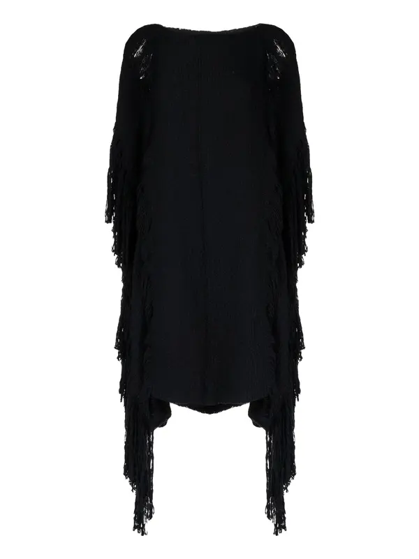 Voz Lace Fringe Manta Knit Top - Black