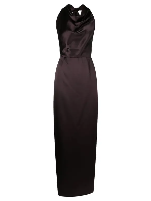 Voz Convertible Halterneck Satin Maxi Dress - Brown