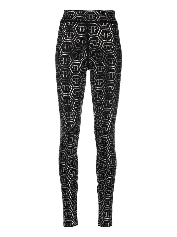 Philipp Plein Monogram-print Embellished Leggings - Black