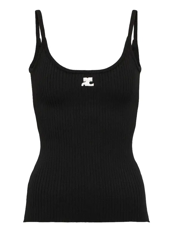 COURREGES Courrèges Logo Ribbed-knit Tank Top - Black