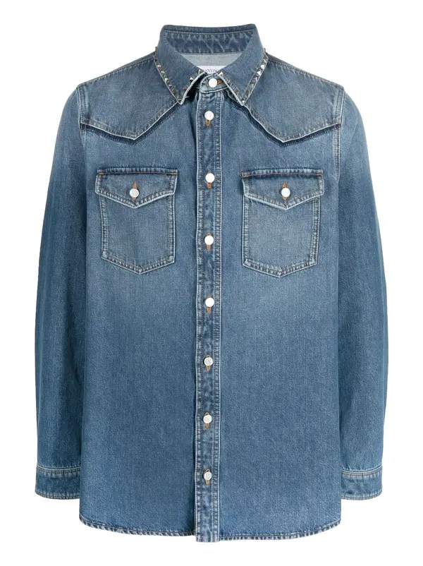 Valentino Garavani Rockstud Layer-design Denim Shirt - Blue