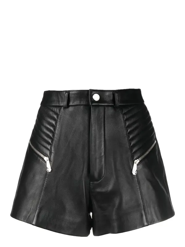 Philipp Plein Zipper-detail Leather Shorts - Black