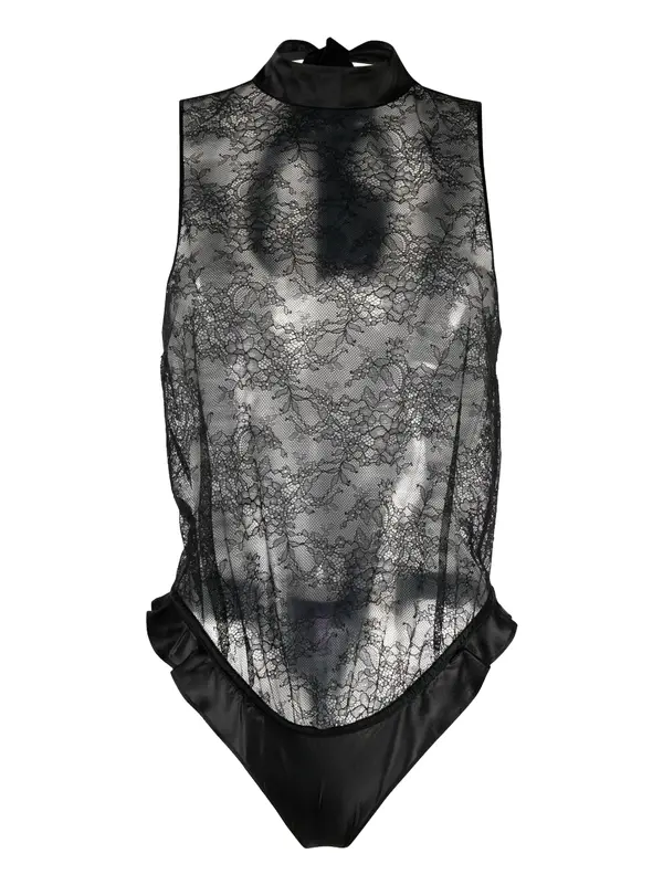 MAISON CLOSE Lace-panel Halterneck Body - Black