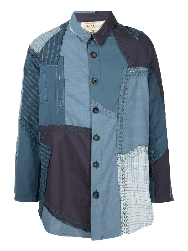 By Walid Miles Panelled Shirt Jacket - Blue