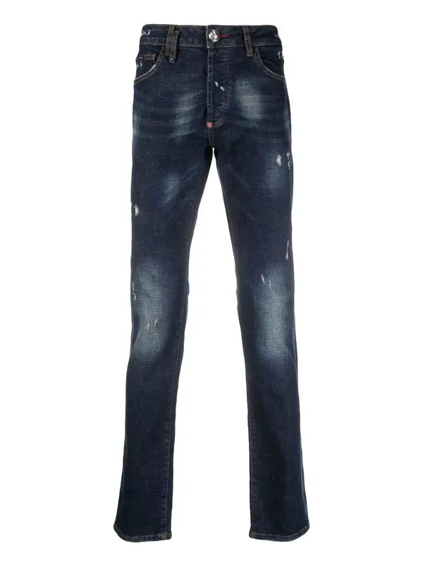 Philipp Plein Super Straight Cut Distressed Jeans - Blue