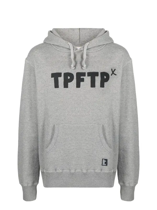 THE POWER FOR THE PEOPLE Logo Print Drawstring Hoodie - Grey