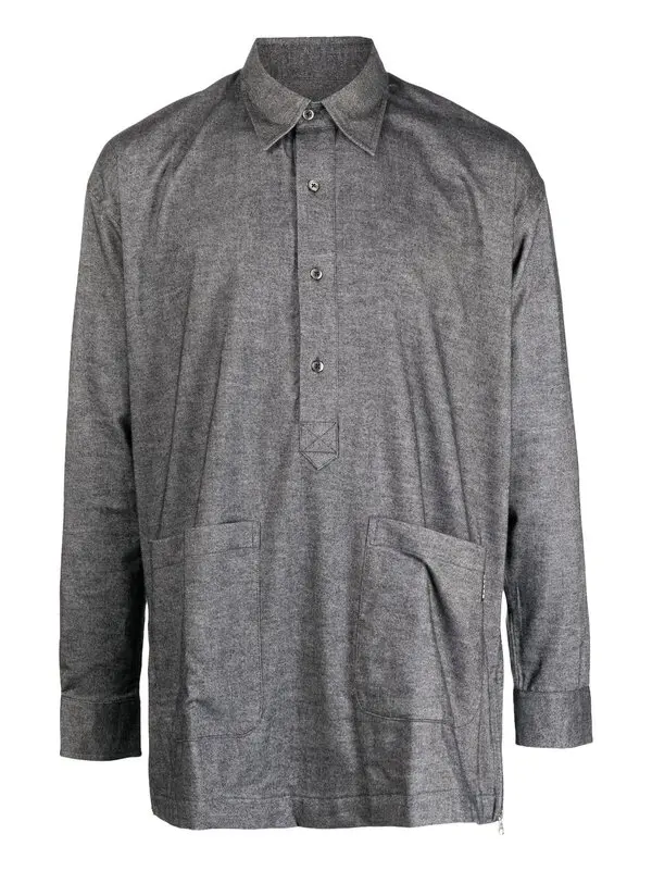 THE POWER FOR THE PEOPLE Button Placket Long-sleeve Shirt - Black