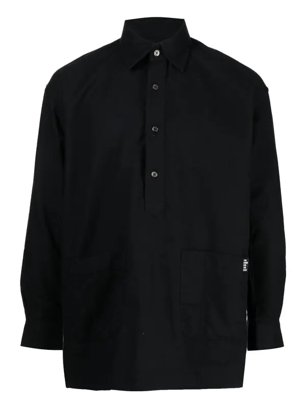 THE POWER FOR THE PEOPLE Button Placket Long-sleeve Shirt - Black