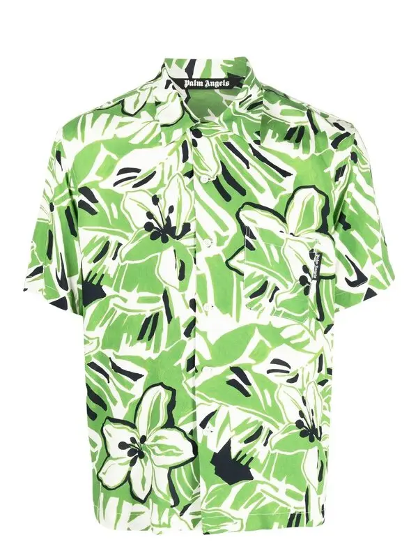 Palm Angels Floral-print Short-sleeved Shirt - Green