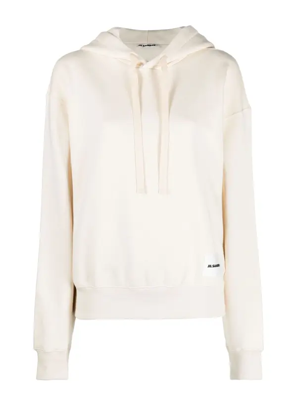 JIL SANDER Logo-patch Drawstring Hoodie - Neutrals