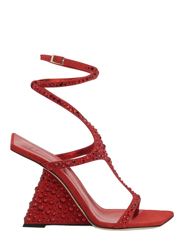 GIUSEPPE ZANOTTI 105mm Tutankamon Crystal Angled-heel Sandals - Red