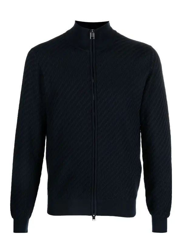 Brioni Embossed-finish Zip-up Jumper - Blue
