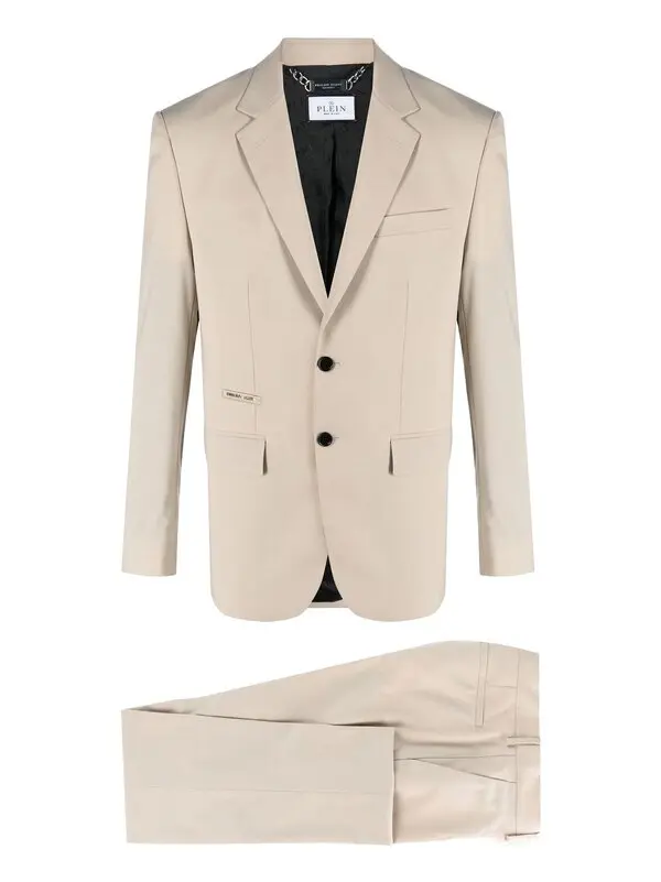 Philipp Plein Logo-plaque Single-breasted Suit - Neutrals